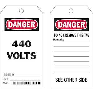 Hardware Specialty | Brady Safety Tag 440 VOLTS SIGNED BY___DATE ...