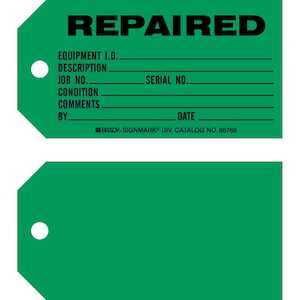 Hardware Specialty | Brady Repair Tag REPAIRED, Paper, 3 x 5.75, Black ...