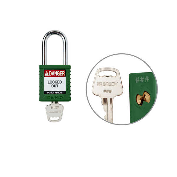Hardware Specialty | Brady Keyed Alike Padlock Unique Set, Nylon, Green ...