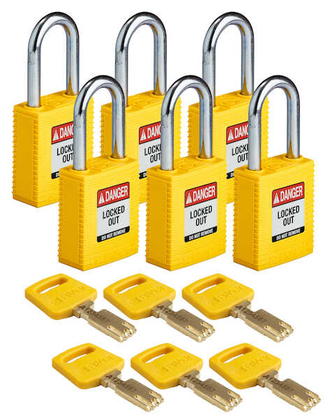 Hardware Specialty | Brady SafeKey Nylon Lockout Padlocks, Yellow, 1.5 ...